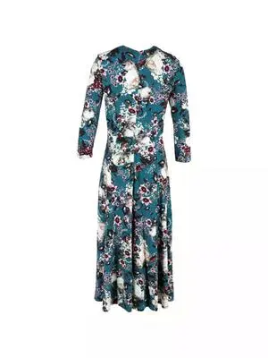 Erdem Caralina" Floral Print V-neck Three-quarter Sleeve A-line Dress