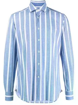 Corneliani Stripe-print Buttoned Shirt - Blue