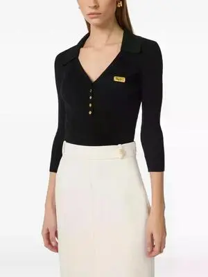 Elisabetta Franchi Micro‑braided Ribbed‑knit Polo Top