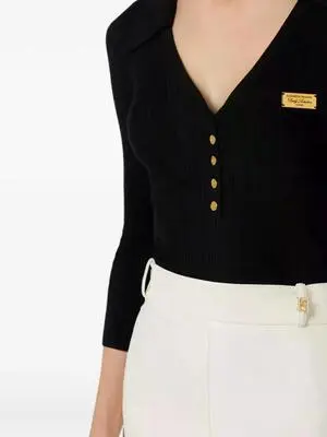 Elisabetta Franchi Micro‑braided Ribbed‑knit Polo Top