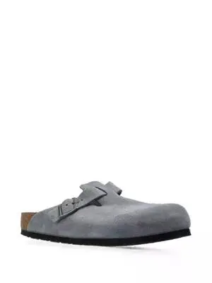 BIRKENSTOCK Boston Buckle-fastening Suede Mules - Grey