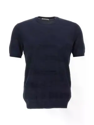 KANGRA Horizontal-stripe Short-sleeve Sweater - Blue