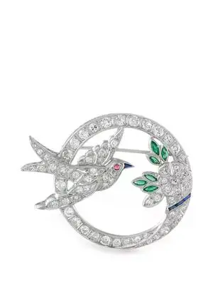 LB EXCLUSIVE Diamond And Emerald Bird Brooch - Silver