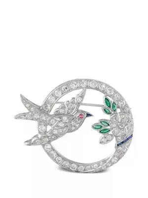 LB EXCLUSIVE Diamond And Emerald Bird Brooch - Silver