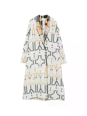 FORTE_FORTE Geometric-pattern Fringed-trim Coat - White