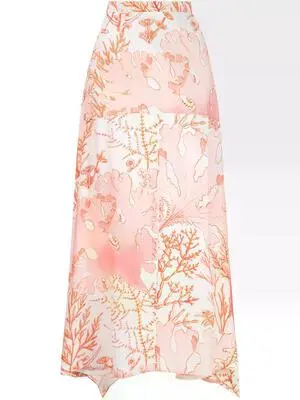 Stella McCartney Coral-print Handkerchief-hem Maxi-skirt - Neutrals