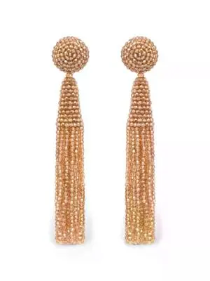 Oscar De La Renta Tone Crystal Embellishment Beaded Tassel Drop Earrings - Gold