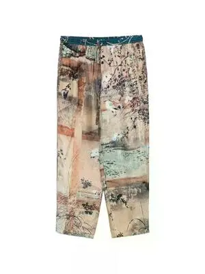 PIERRE-LOUIS MASCIA Aloe Landscape-print Drawstring Trousers - Neutrals