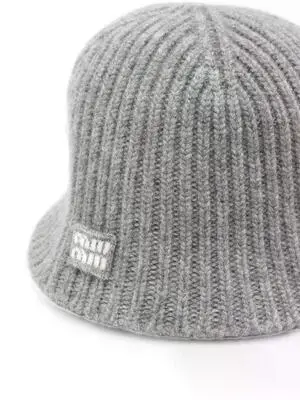 Miu Miu Ribbed-knit Logo-patch Beanie Hat