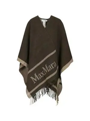 Max Mara Logo-jacquard Fringed-hem Poncho - Brown