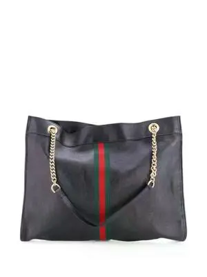 Gucci Rajah Chain Leather Large Tote Bag - Black