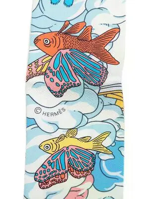 Hermès 2021-2026 Sur Mon Nuage Silk Twilly Scarf Scarves - Blue