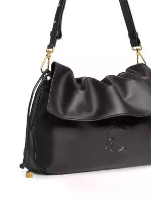 COCCINELLE Small Lidia Embossed-logo Ruffled Shoulder Bag - Black