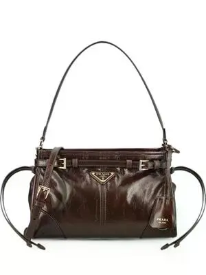 Prada Logo-plaque Buckled Shoulder Bag - Brown