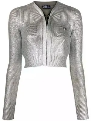 DIESEL® Cropped Wool Cardigan - Silver
