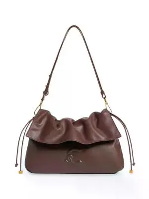 COCCINELLE Lidia Logo-embossed Ruched-flap Shoulder Bag - Brown