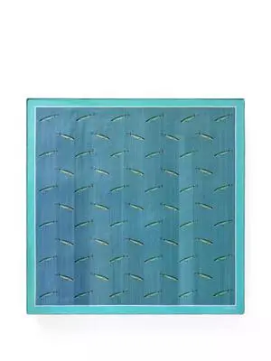 Mulberry Striped Fish-print Silk Scarf - Blue