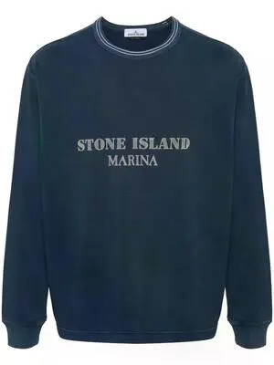 Stone Island Logo-print Cotton Sweatshirt - Blue