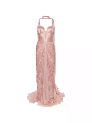 IRIS SERBAN Ruched Strapless Maxi Dress - Pink