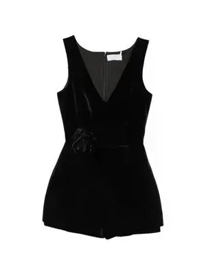 ADAMARIS V-neck Rose-detail Playsuit - Black