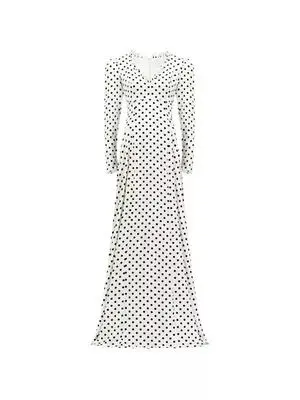 ADAMARIS Polka Dot Maxi Dress With Ruffles - Neutrals