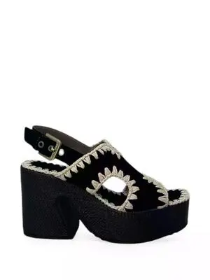 Mou Crochet-trim Platform Sandals - Black
