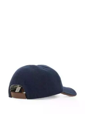Eleventy Leather-trim Cashmere Baseball Cap - Blue