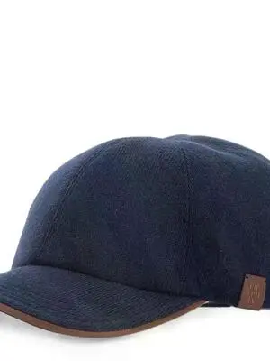 Eleventy Leather-trim Cashmere Baseball Cap