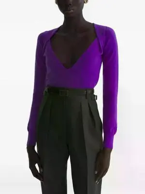 MUGLER Cashmere V-neck Knit Top - Purple