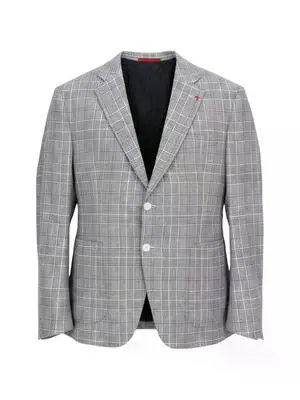 Isaia Prince Of Wales Check Blazer - Grey
