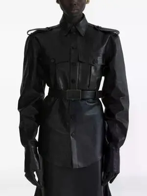 MUGLER Leather Military Shirt - Black