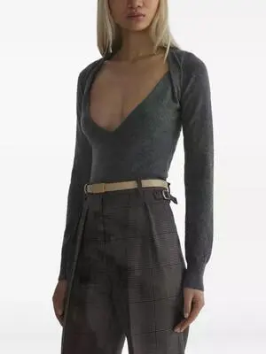MUGLER Cashmere V-neck Knit Top