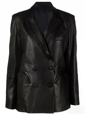 BLAZÉ MILANO Double-breasted Leather Blazer - Black