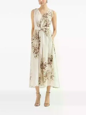 Brunello Cucinelli Bloom-print Belted Midi Dress