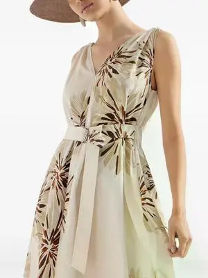 Brunello Cucinelli Bloom-print Belted Midi Dress
