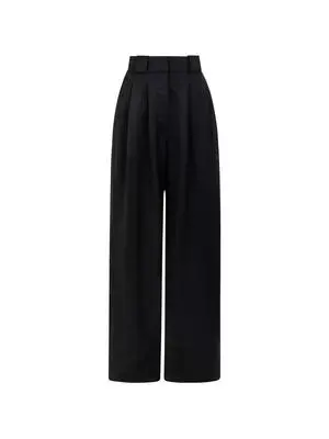CAYET Nina Pleated Wide-leg Trousers - Black