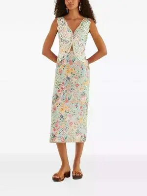 Farm Rio Rendeira Butterfly-appliqué Floral-print Midi Dress - Blue