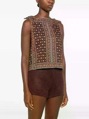 DÔEN Amalia Foulard-print Top - Brown