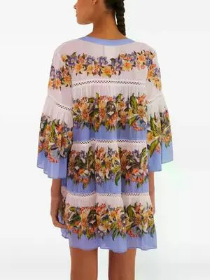 Farm Rio Hilo Floral-print Tiered Mini Dress - White