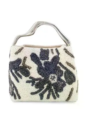 Cult Gaia Mini Solene Beaded Floral-print Handbag - Neutrals