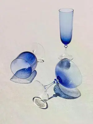 NASONMORETTI 3/62 Champagne Ribbed Glass - Blue