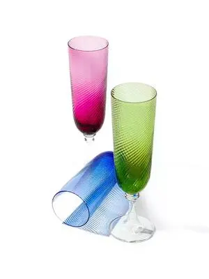 NASONMORETTI 3/67 Swirl-textured Champagne Flutes - Red