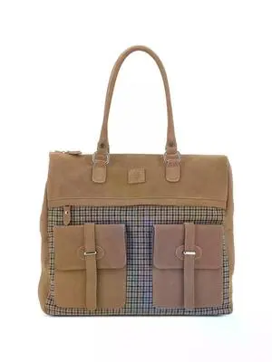 Eleventy Houndstooth-panel Suede Shoulder Bag - Brown