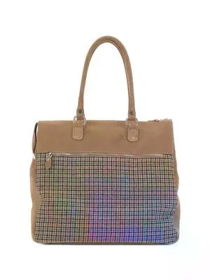Eleventy Houndstooth-panel Suede Shoulder Bag