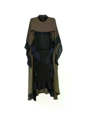 Sacai Ruffled Layered-design Asymmetric Dress - Green