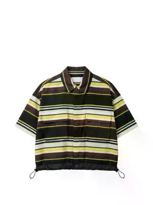 Sacai Striped Drawstring-hem Shirt - Black