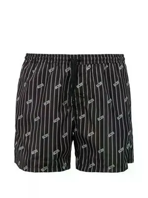Gcds Logo-print Pinstripe Swim Shorts - Black