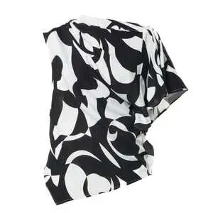 METAMORPHOZA Asymmetric Draped Top With Print - Black