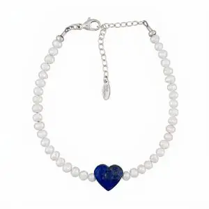 Kris Nations Lapis Heart & Freshwater Pearl Beaded Bracelet - Silver