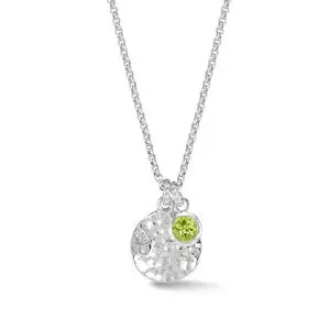 DOWER & HALL Hammered Disc & Green Peridot Array Pendant - Silver
